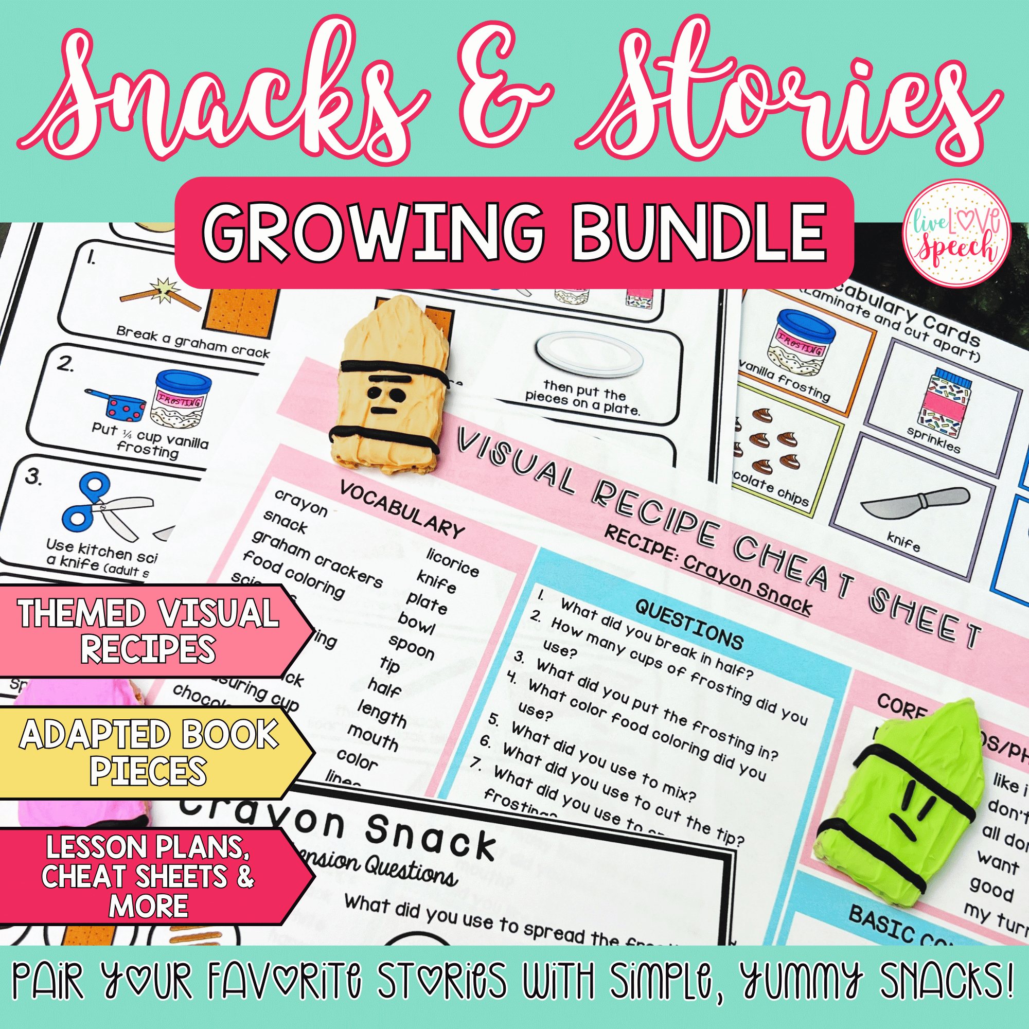 Snacks and Stories GROWING BUNDLE for Speech Therapy – Live Love Speech