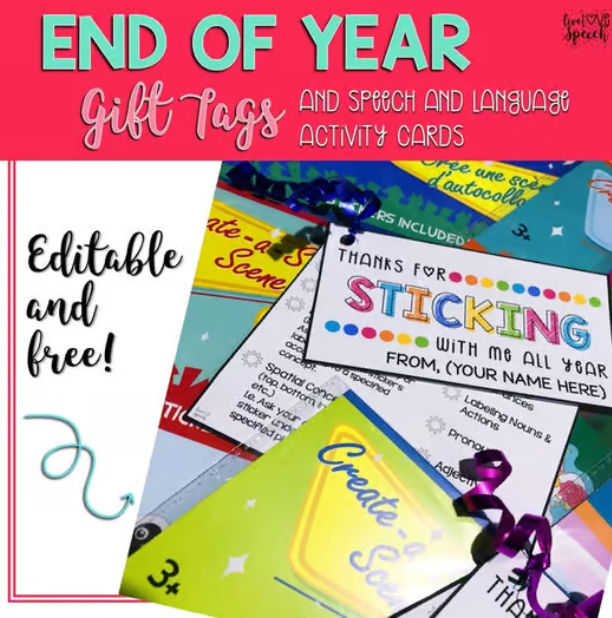 {EDITABLE & FREE} End of Year Gift Tags & Cards {Sticker Scenes/Books ...