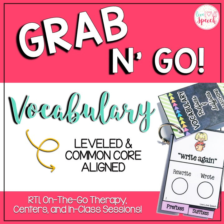 Grab N' Go Vocabulary | Leveled & Common Core Aligned | Speech Therapy ...